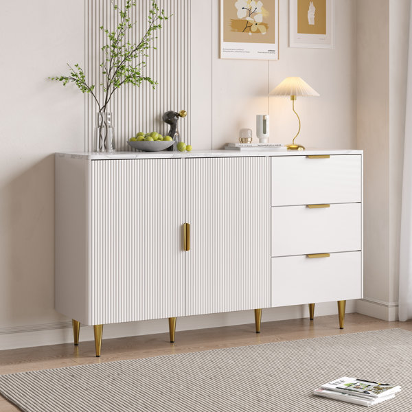 Mercer41 Littmon 55'' Sideboard Buffet Cabinet, Accent Cabinet with 2 Doors and 3 Large Drawers ...